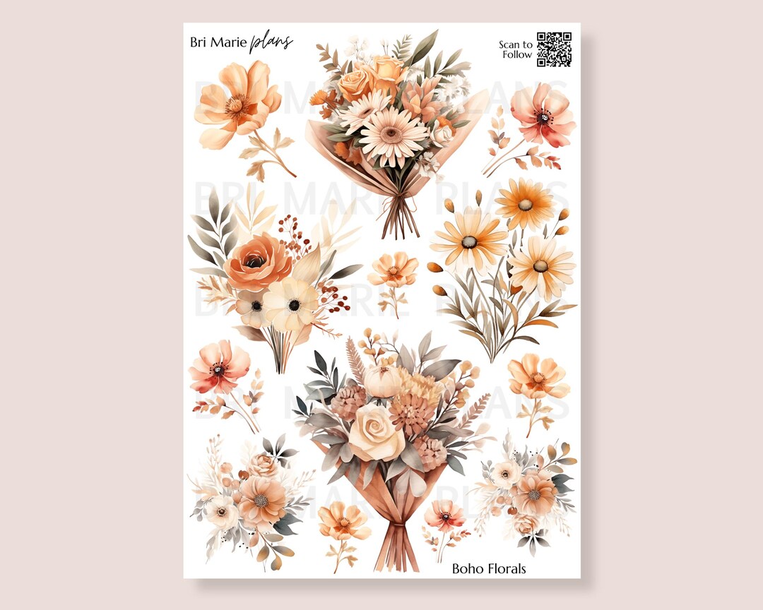 Boho Florals | Printable Planner & Journal Stickers - Etsy