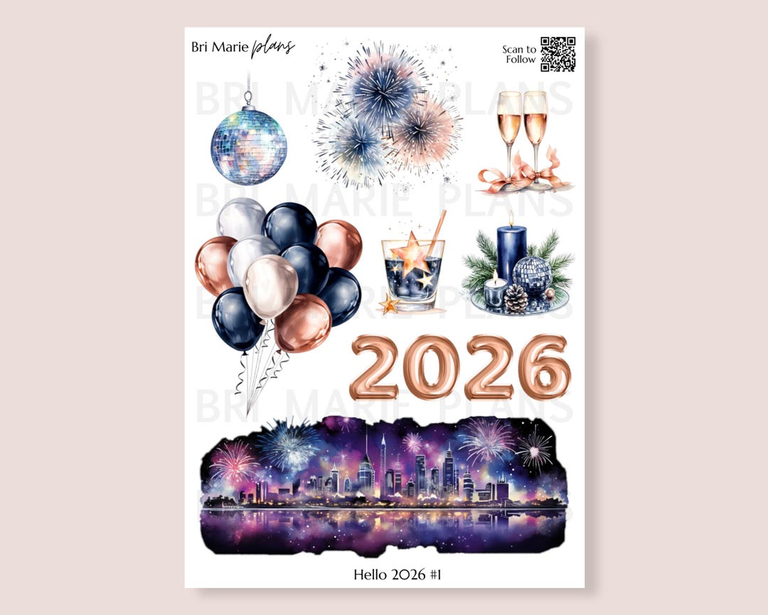 New Year 2026 Stickers | Printable Planner Stickers | Festive NYE Decor ...