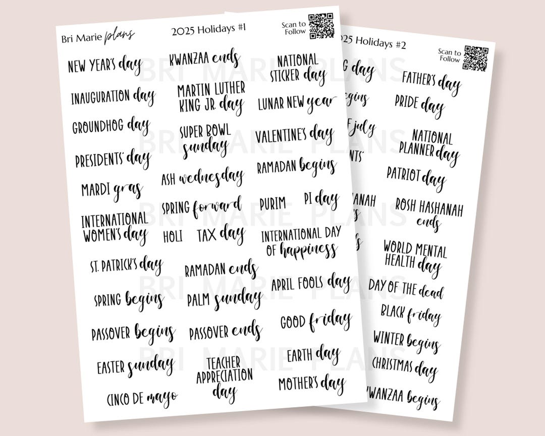 2025 Holidays (2 Sheets) | Printable Planner & Journal Stickers - Etsy