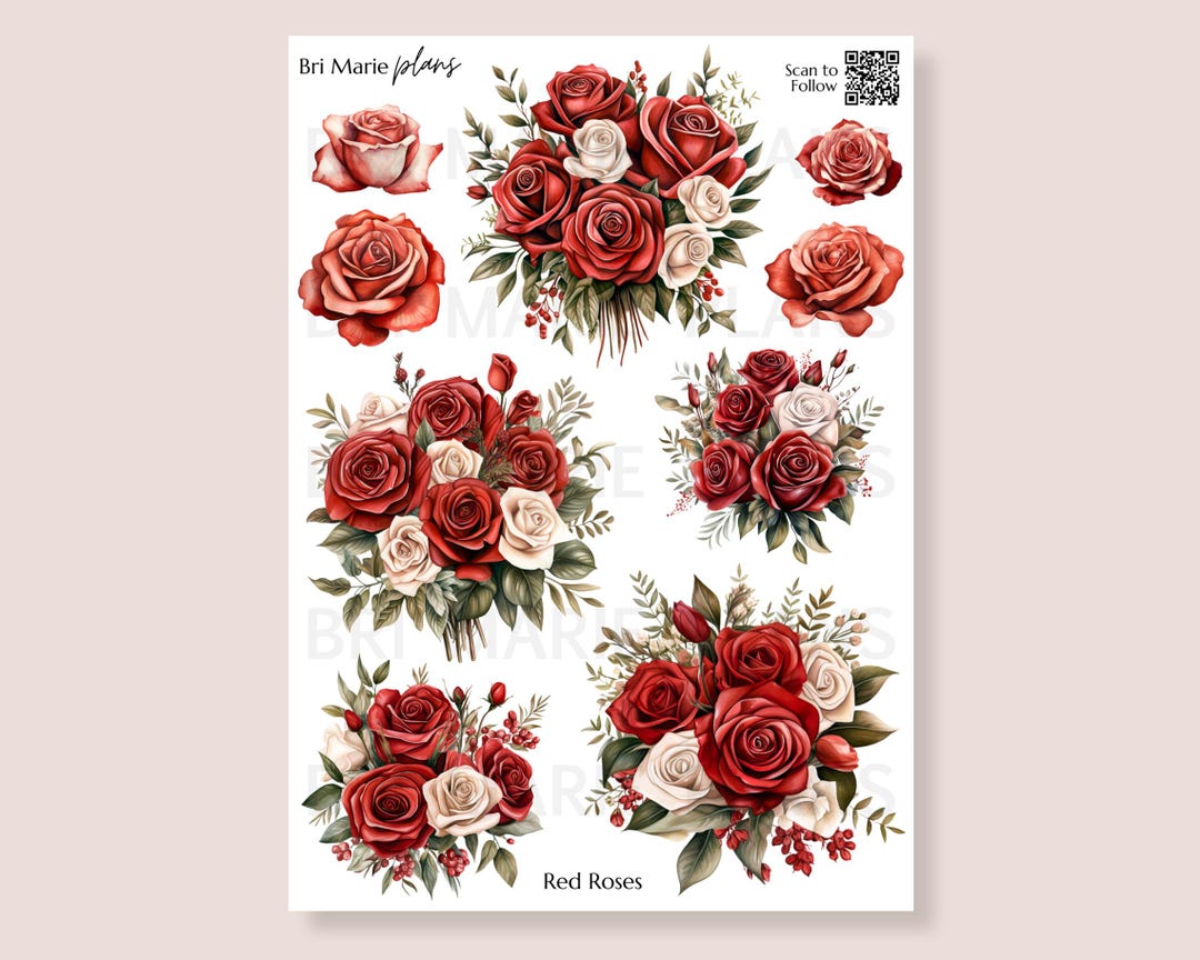 Red Roses | Printable Planner Stickers - Etsy