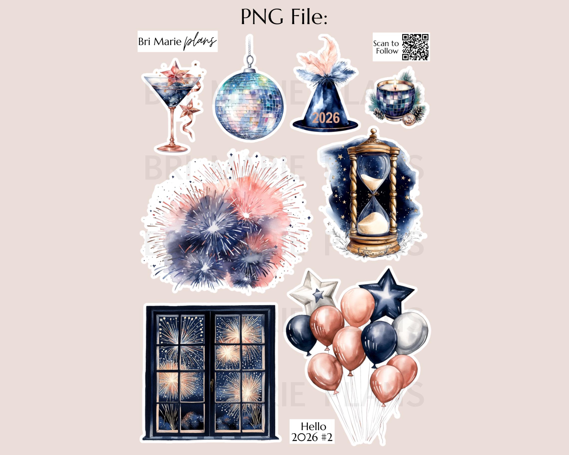 New Year 2026 | Printable Planner Stickers | NYE Party Icons | Instant ...