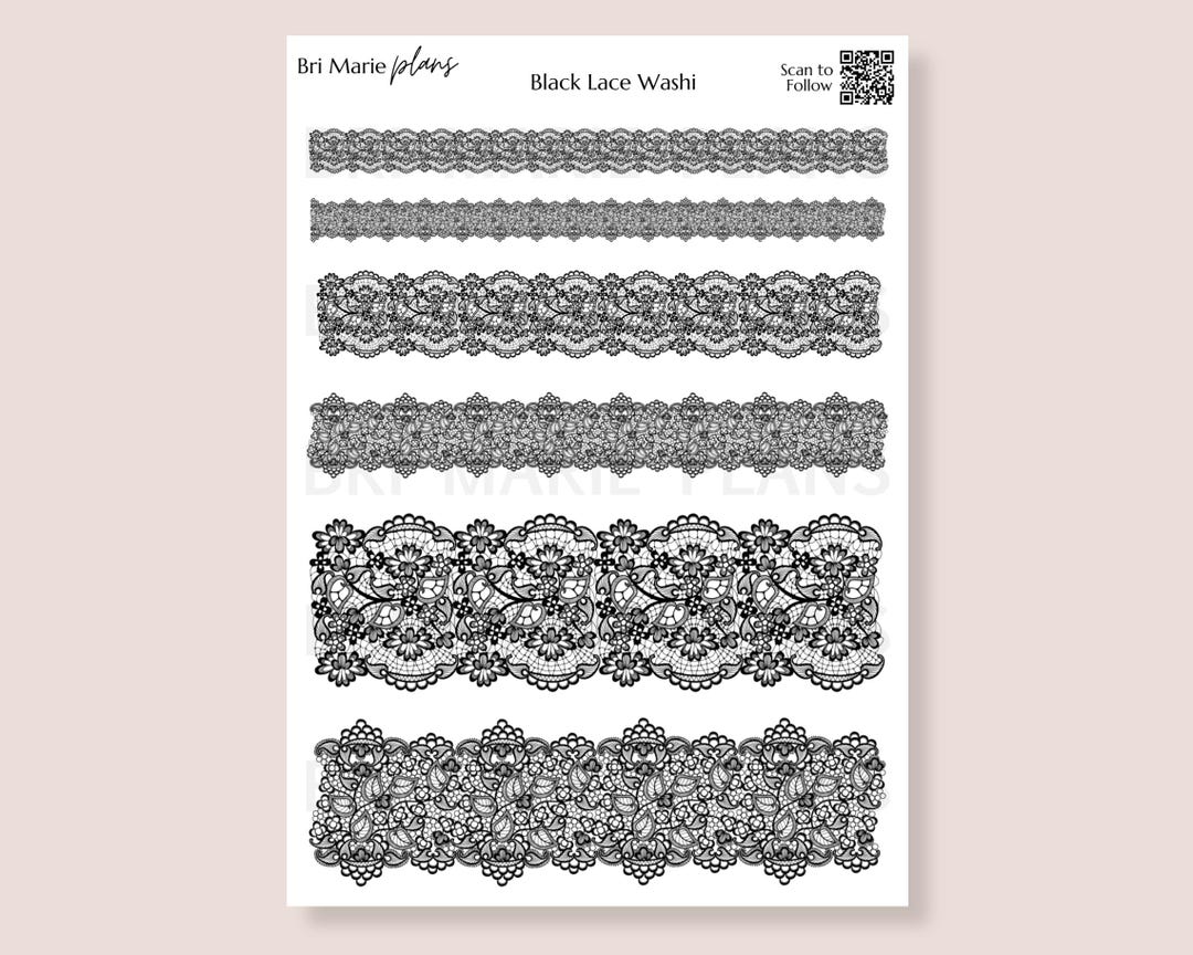 Black Lace Washi | Printable Planner Stickers - Etsy