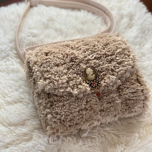 Fluffy Mini Handmade Bag Furry Beige Crossbody Tote Small Fuzzy ...