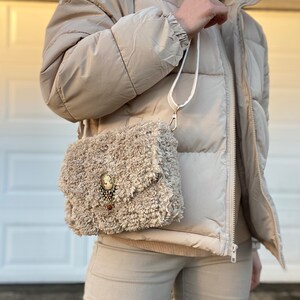 Fluffy Mini Handmade Bag Furry Beige Crossbody Tote Small Fuzzy ...