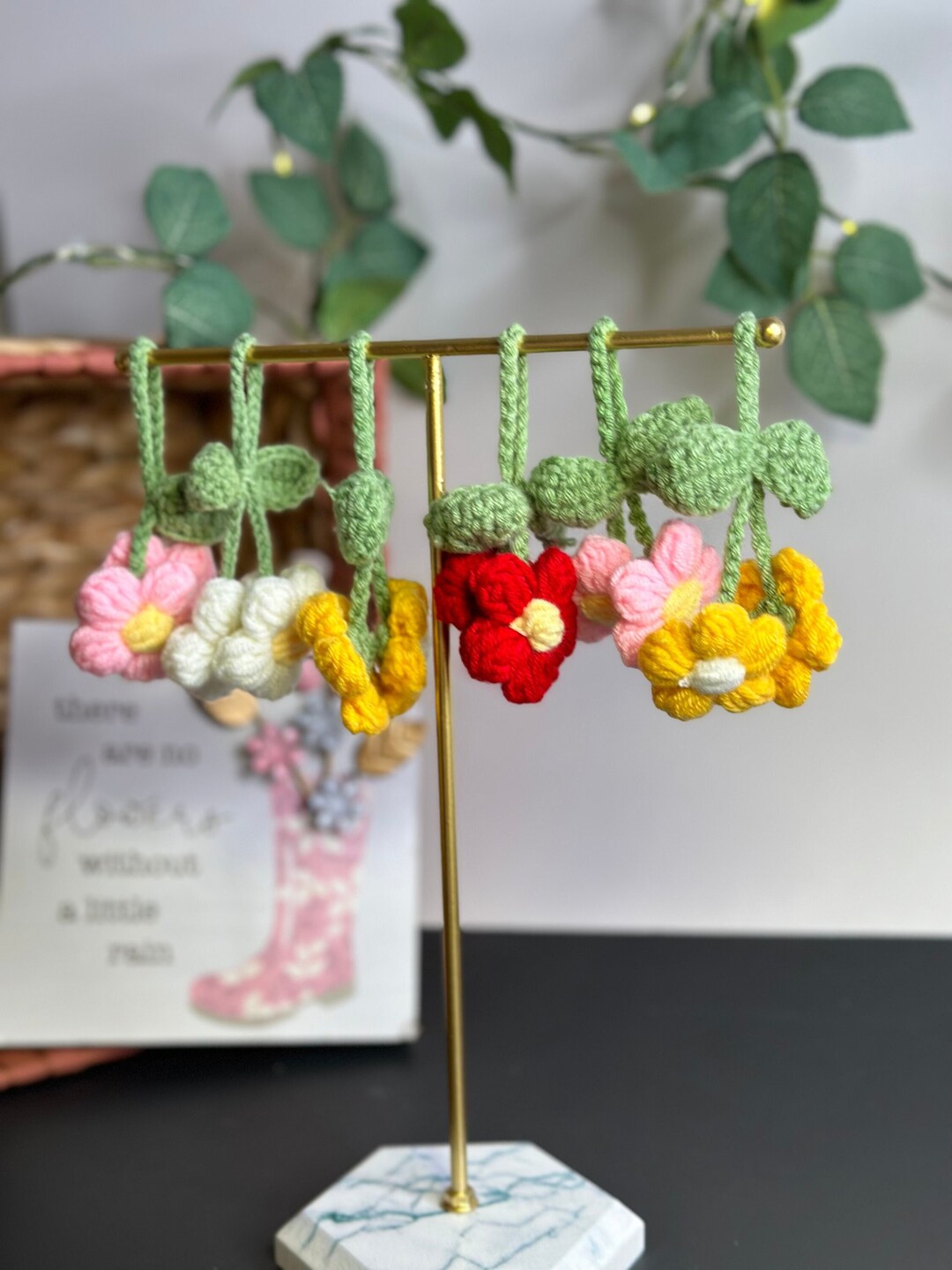 Floral Crochet Keychain - Cute Flower Keychain - Kawaii Bag Charm ...