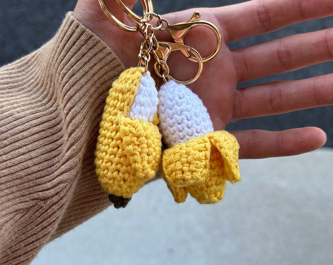 Cute Crochet Banana Keychain, Small Handmade Banana Keychain, Banana ...