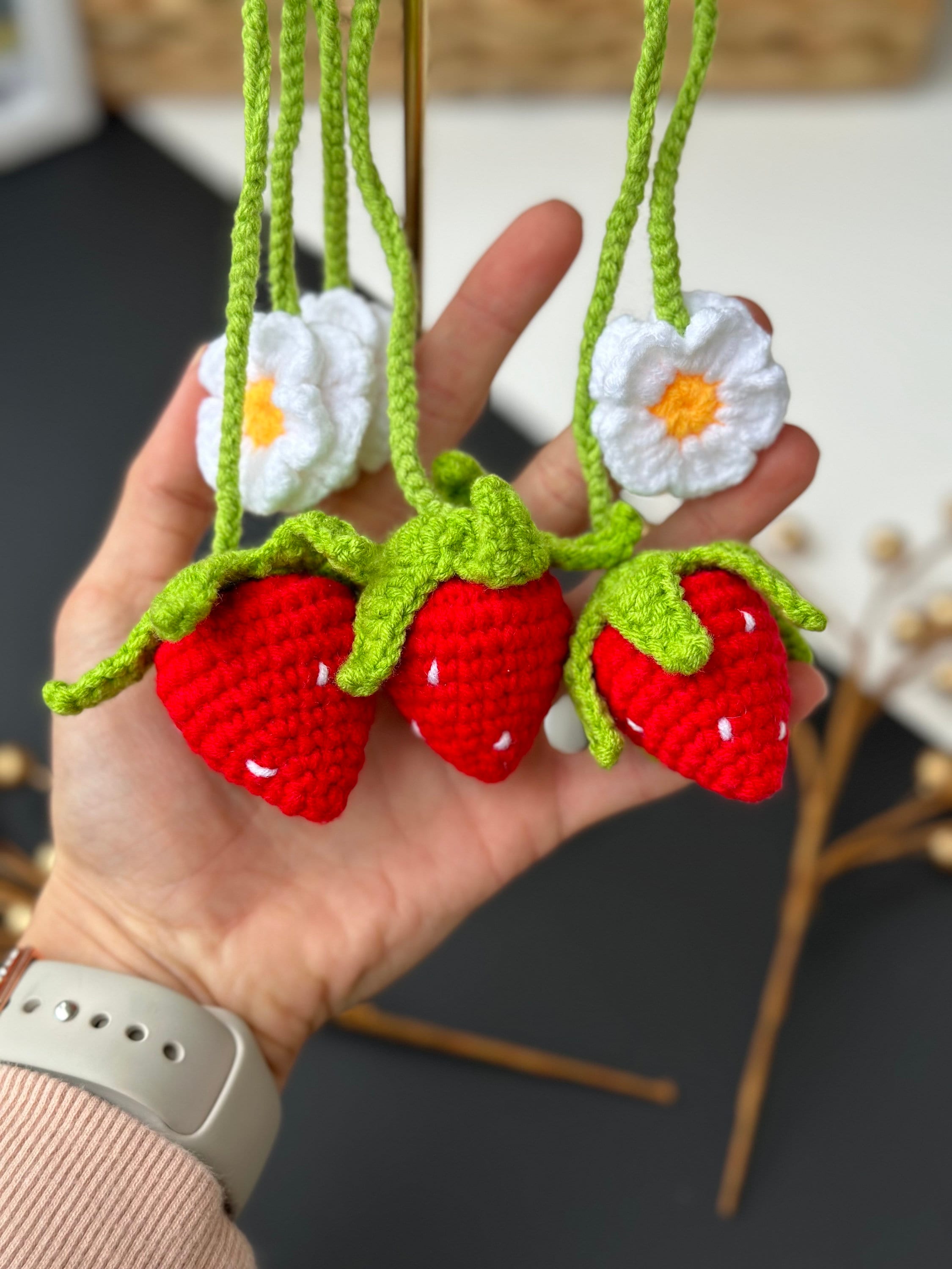 CROCHET STRAWBERRY KEYCHAIN Kawaii Delight Handmade Acrylic Charm Tiny ...