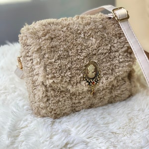Fluffy Mini Handmade Bag Furry Beige Crossbody Tote Small Fuzzy ...