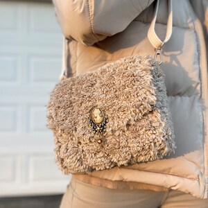 Fluffy Mini Handmade Bag Furry Beige Crossbody Tote Small Fuzzy ...