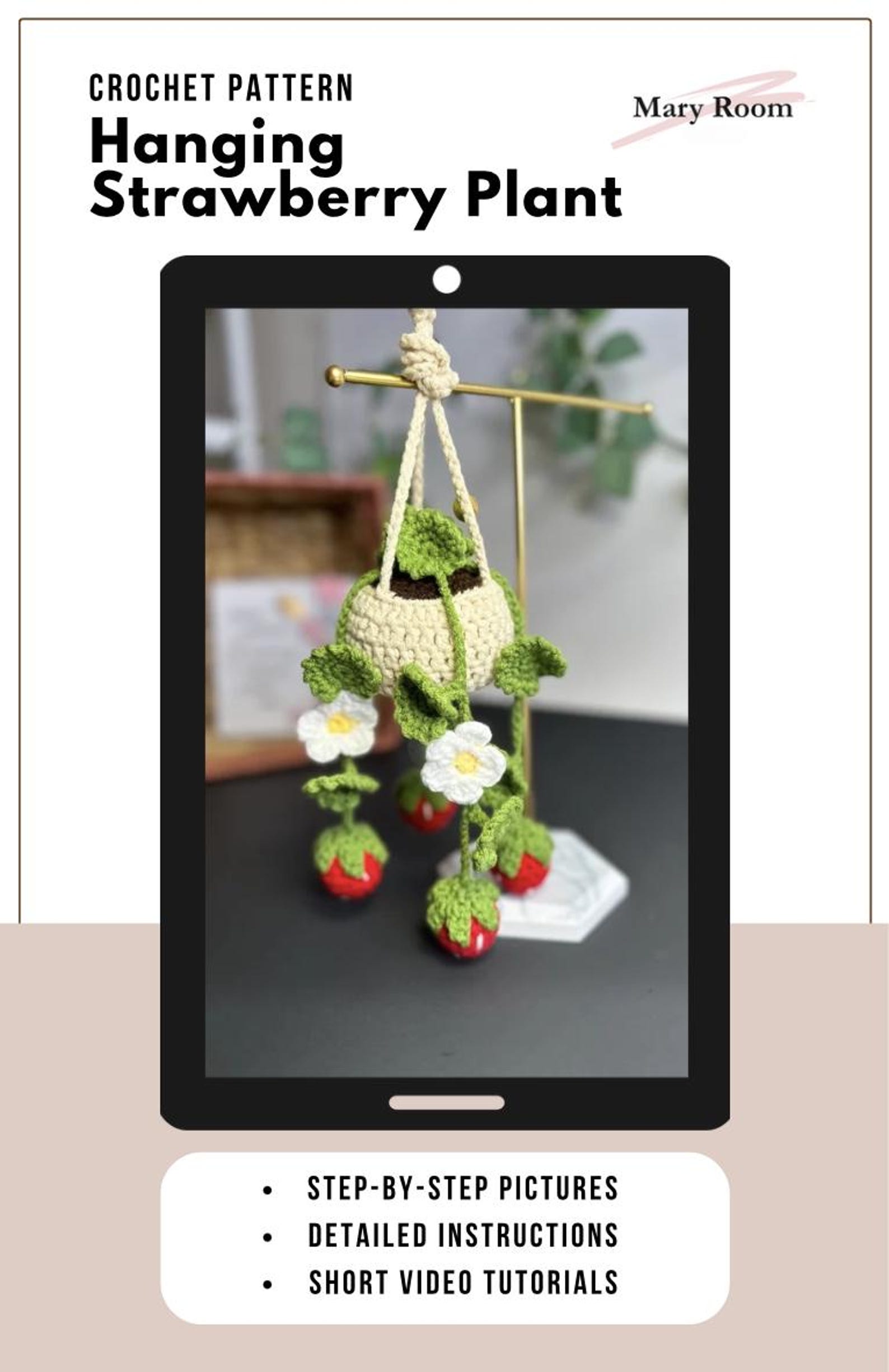 Crochet Hanging Strawberry Plant Pattern, Cute Office and Home Decor ...