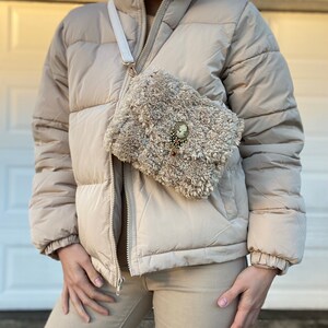 Fluffy Mini Handmade Bag Furry Beige Crossbody Tote Small Fuzzy ...