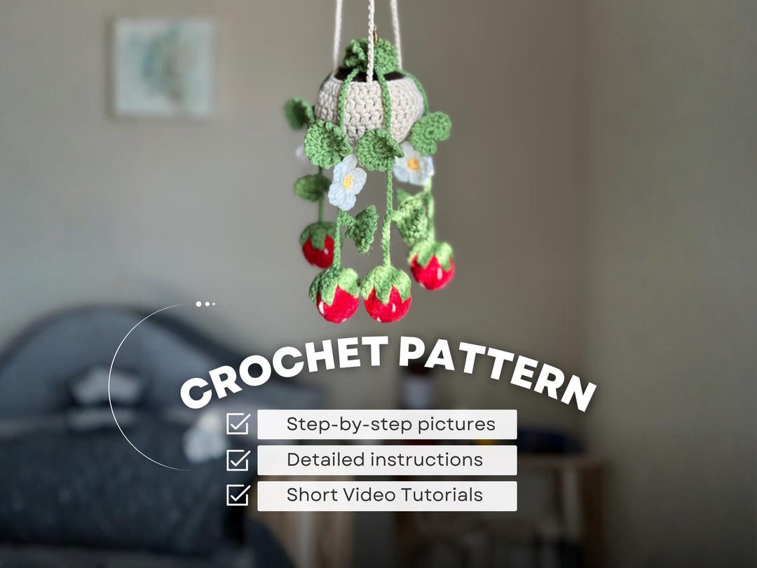 Crochet Hanging Strawberry Plant Pattern, Cute Office and Home Decor ...