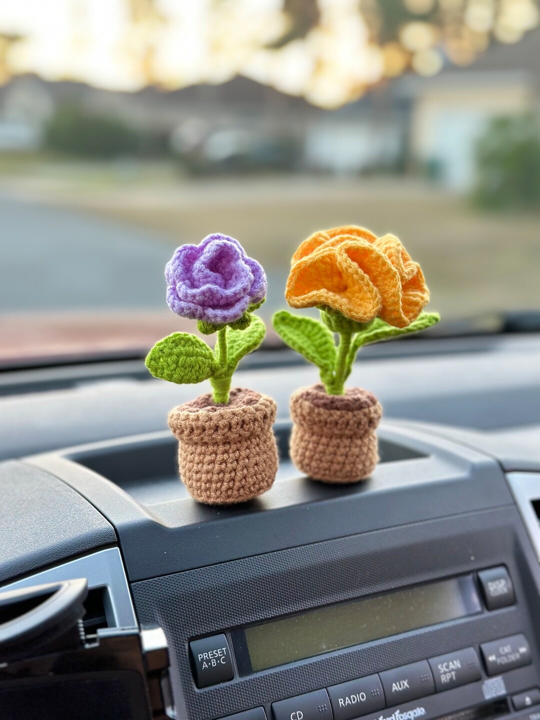 Crochet Mini Plant Tulip Daisy Rose Home Decor, Unique Pot Flower, Fake ...