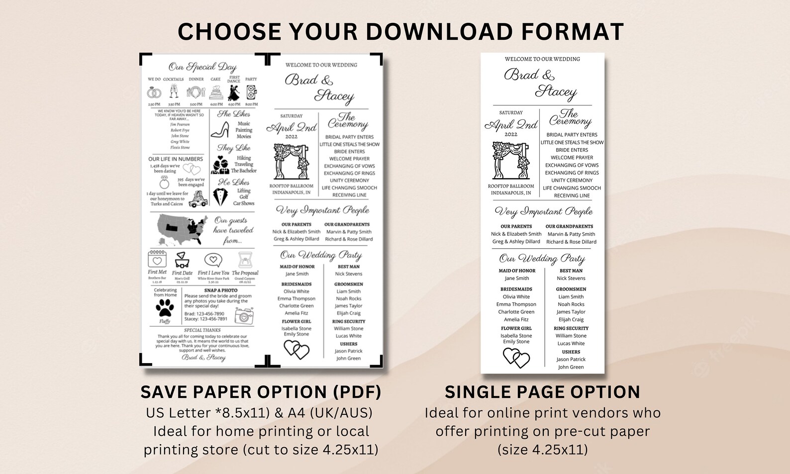 Infographic Wedding Program Template, Fun Wedding Program, Interactive ...