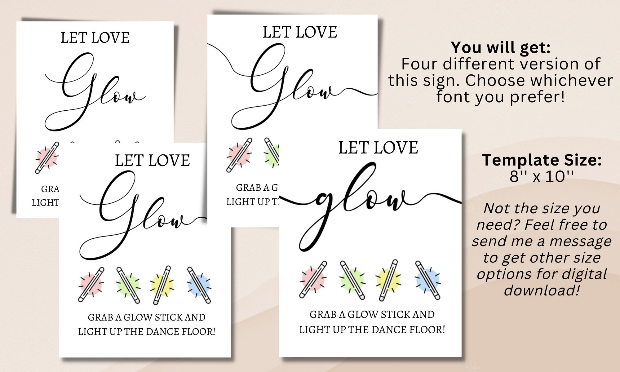 LET LOVE GLOW Wedding Sign, Fun Wedding Sign, Interactive Wedding Sign ...
