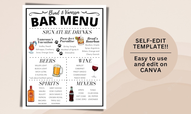 PERSONALIZED BAR MENU, Wedding Bar Menu, Signature Bar Menu, His Hers ...