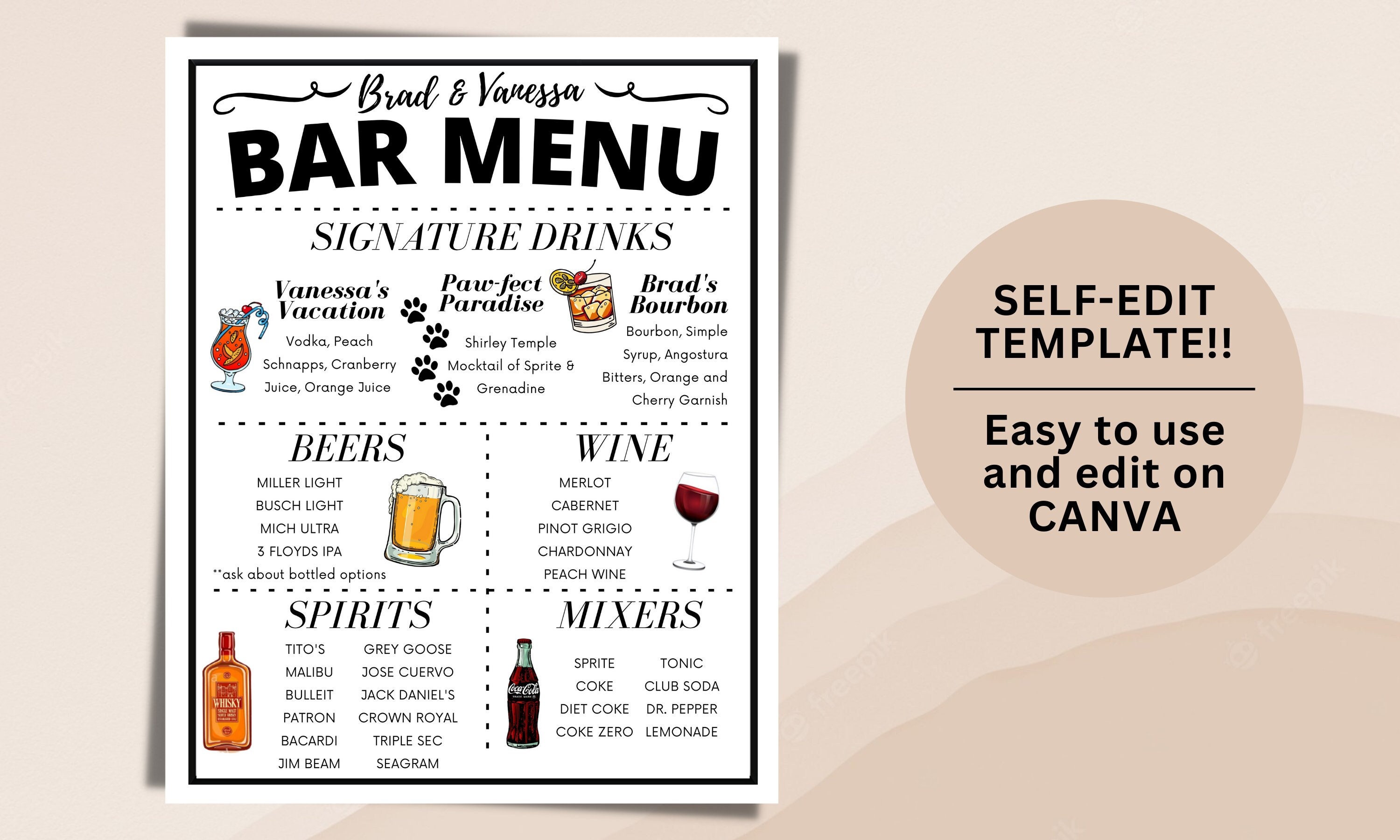 PERSONALIZED BAR MENU, Wedding Bar Menu, Signature Bar Menu, His Hers Theirs Bar Menu, Custom ...
