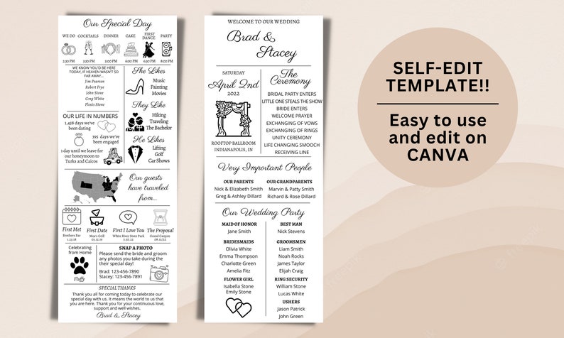 Infographic Wedding Program Template, Fun Wedding Program, Interactive ...