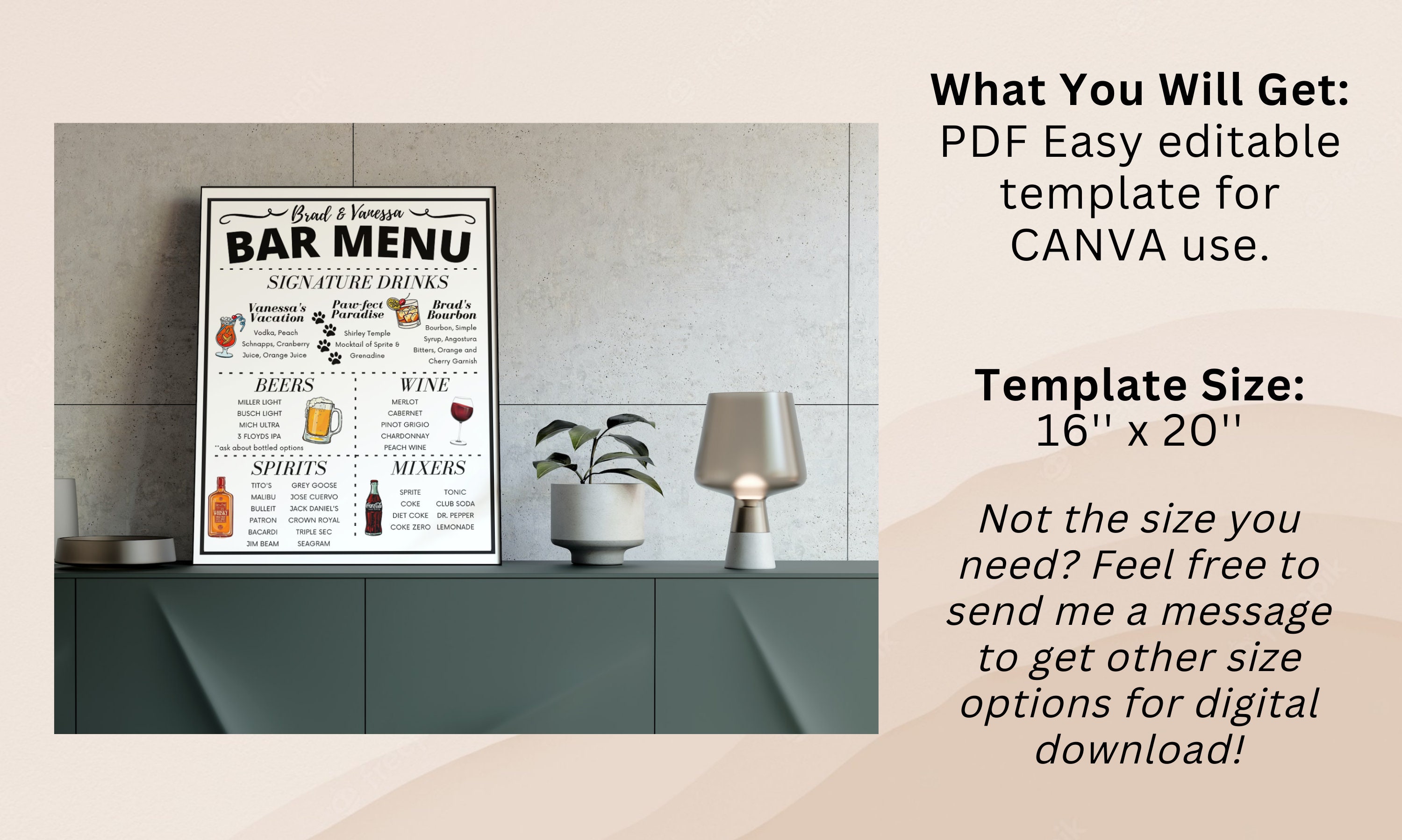 PERSONALIZED BAR MENU, Wedding Bar Menu, Signature Bar Menu, His Hers ...