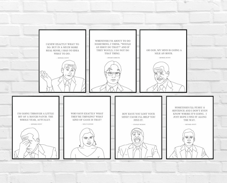 Set of 7 - the Office Minimalist Funny Quote Digital Download Art for ...