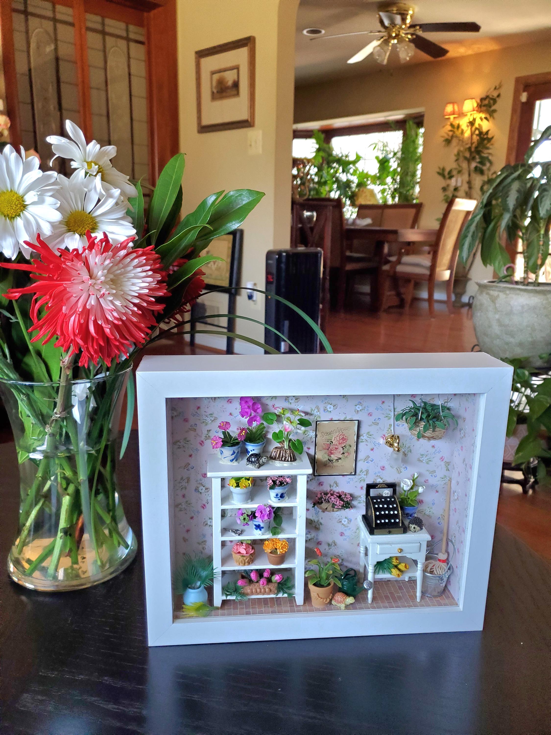 Flower Shop Diorama - 1:12 Scale Miniature Dollhouse Roombox - A ...