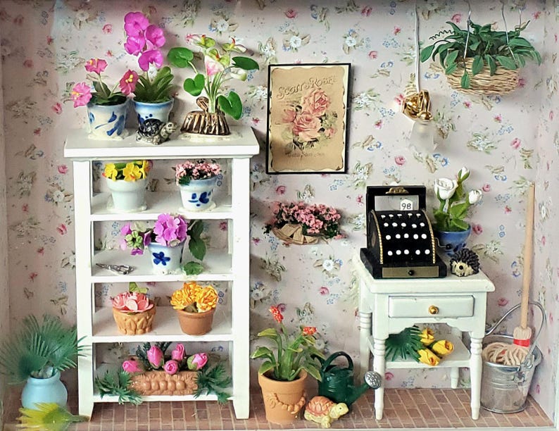 Flower Shop Diorama - 1:12 Scale Miniature Dollhouse Roombox - A ...