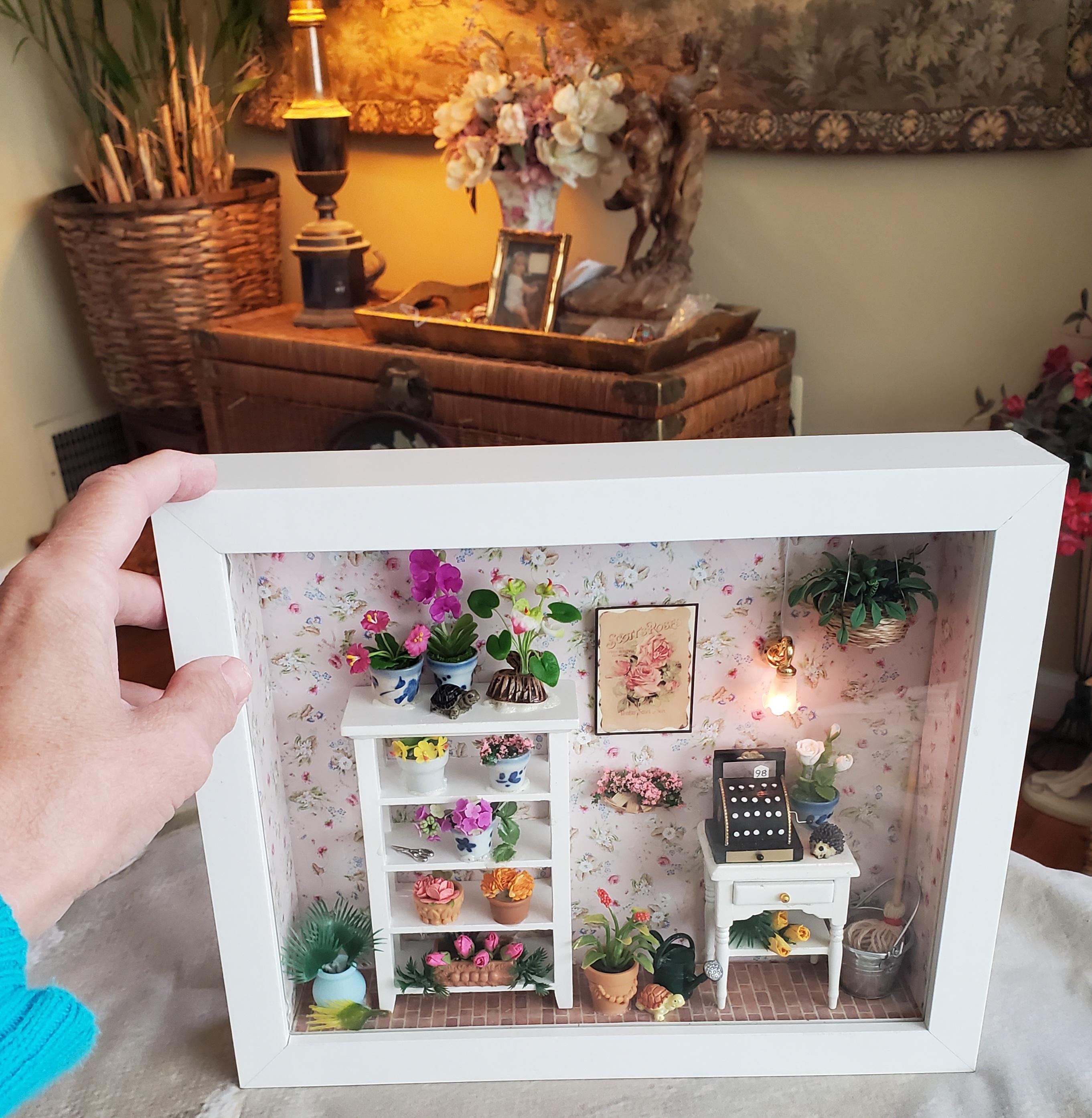 Flower Shop Diorama - 1:12 Scale Miniature Dollhouse Roombox - A ...