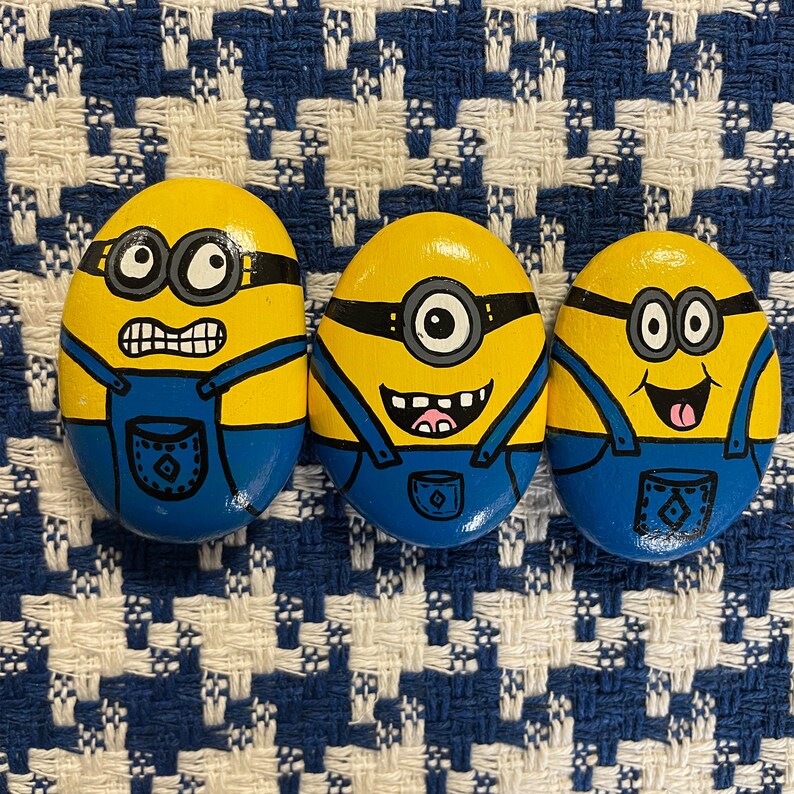 Minions Stone Painting, Hand Painted Unique Rocks, Detailed Realistic ...