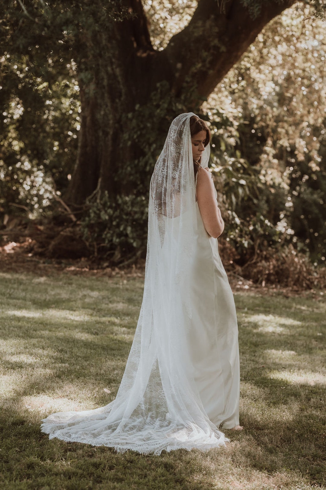 Vintage Lace Wedding Veil Angel Cut Lace Bridal Veil Chantilly Lace ...