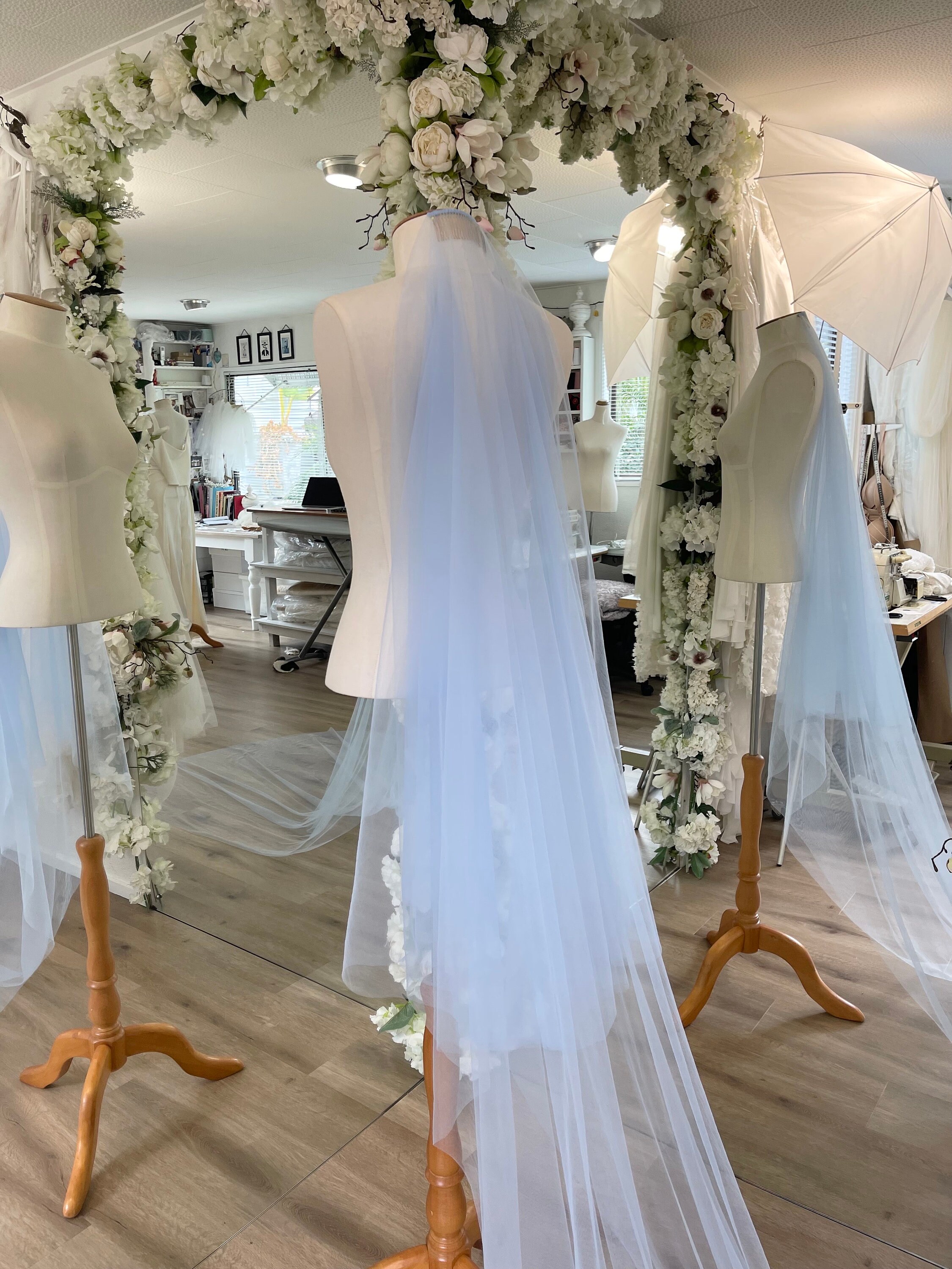 Light Blue Wedding Veil Blusher Blue Veil Dusty Blue Veil Long - Etsy