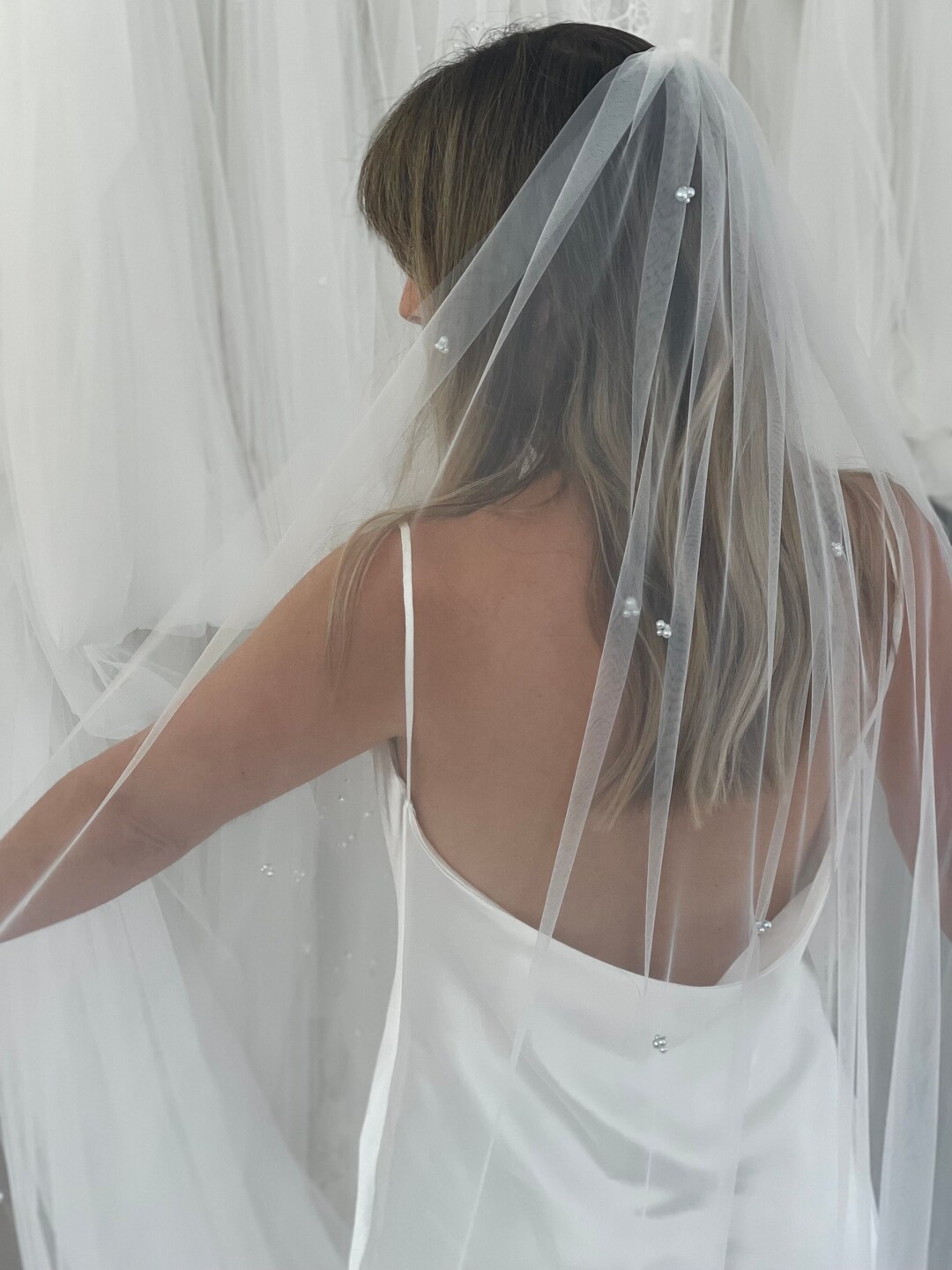 Blue Pearl Cluster Wedding Veil Scattered Pearl Bridal Veil Blue Pearl ...