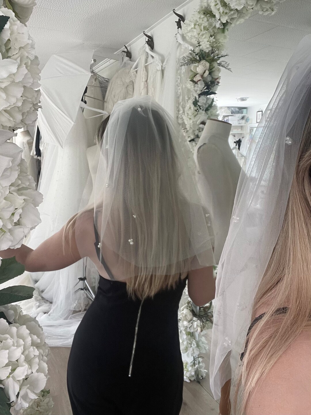 Mini Veil Wedding Pearl Veil Ivory Short Veil Pearls Double Layer Veil ...