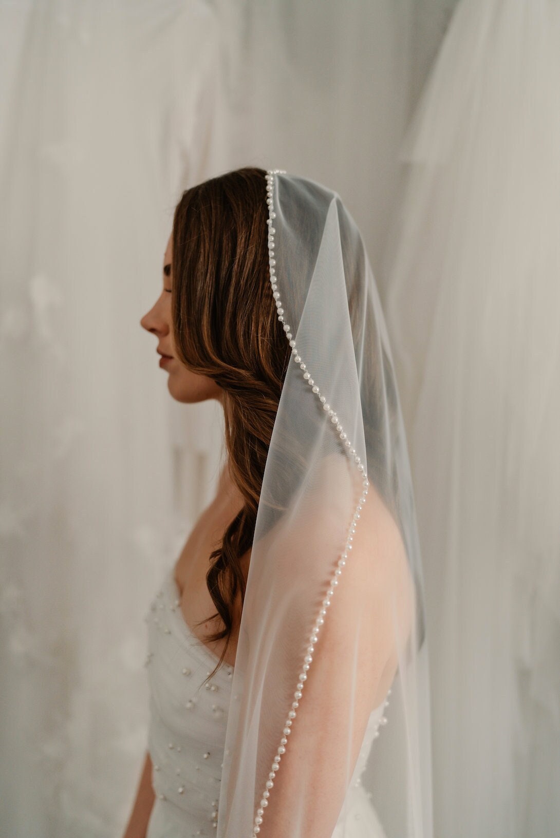 Pearl Mantilla Wedding Veil Pearl Edge Bridal Veil off White - Etsy