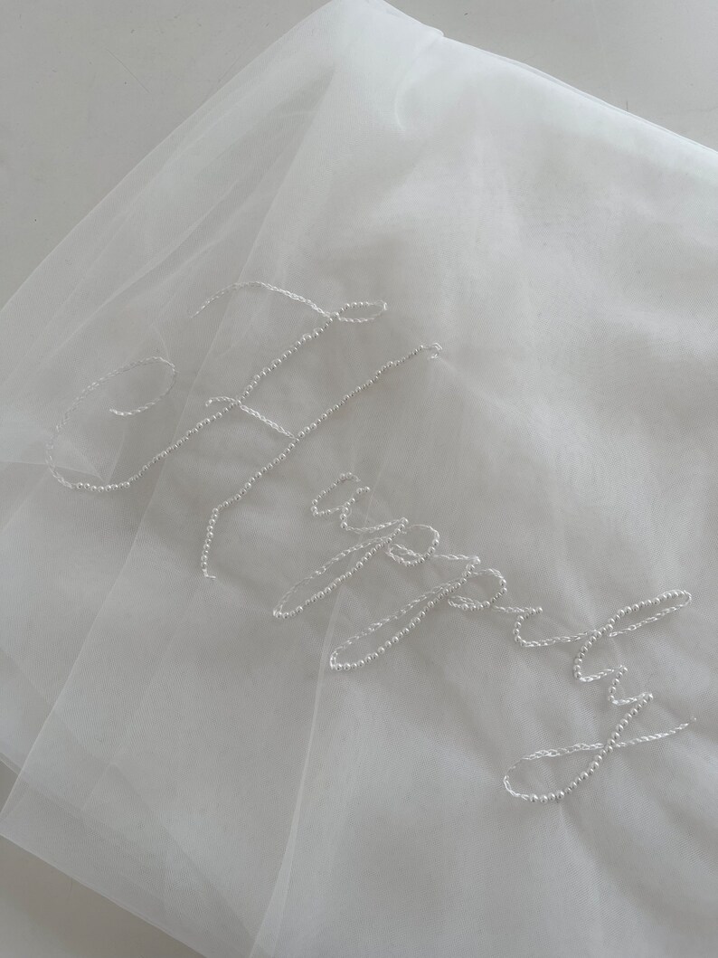 Wedding Veil With Words Pearl Veil Custom Beaded Applique - Etsy