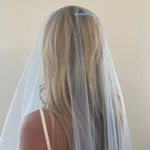 Light Blue Wedding Veil Blusher Blue Veil Dusty Blue Veil Long Two Tier ...