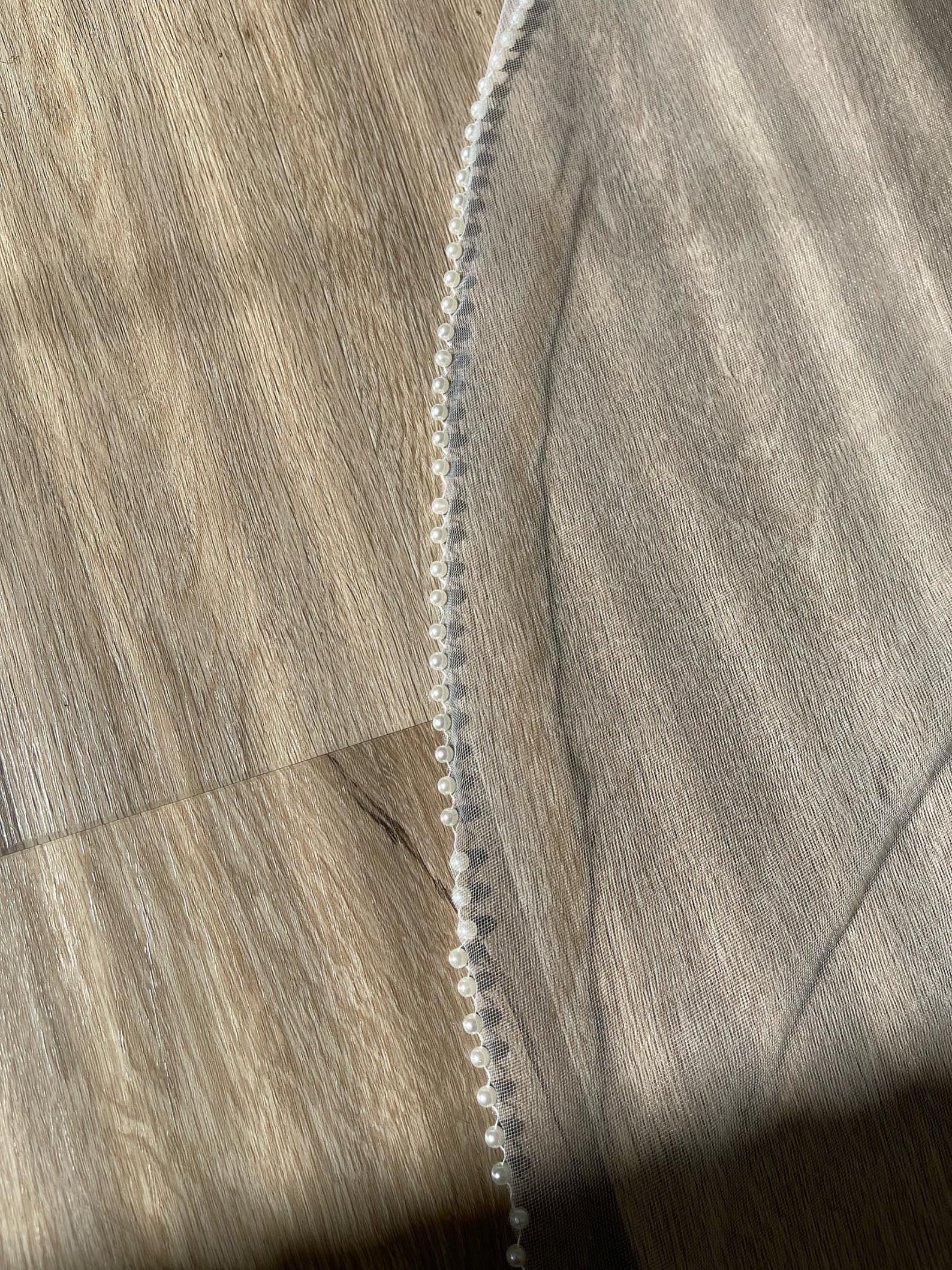 Pearl Mantilla Wedding Veil Pearl Edge Bridal Veil off White - Etsy