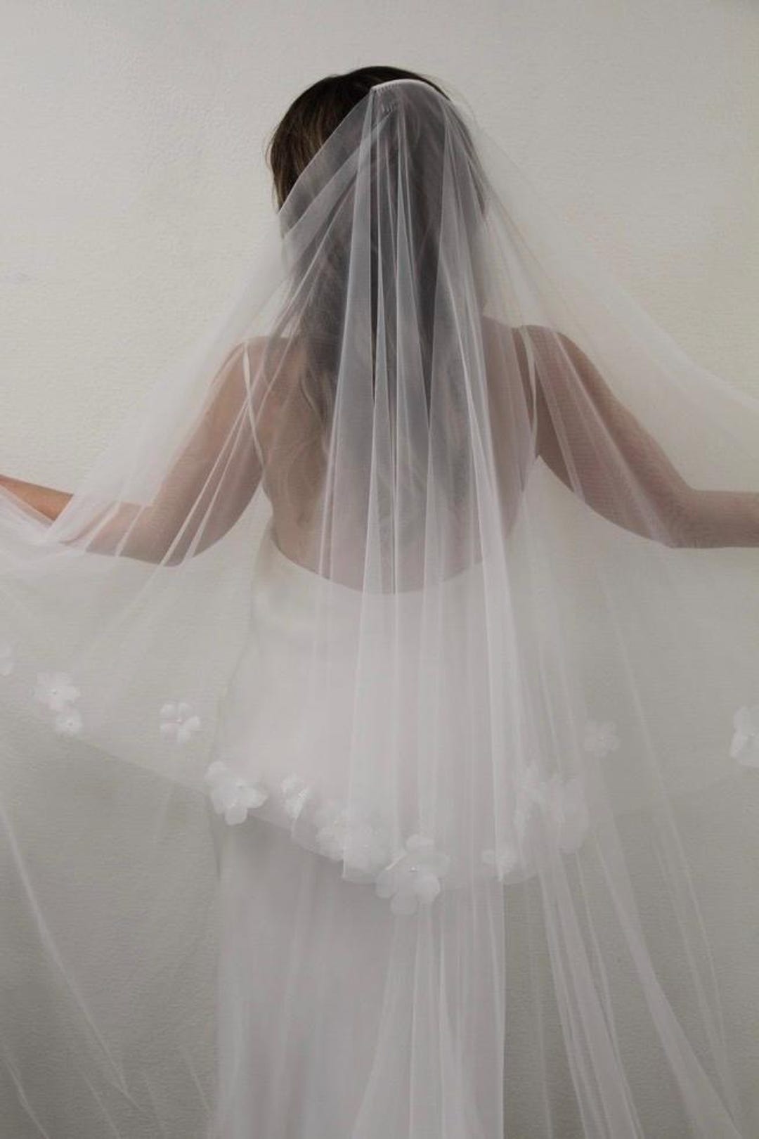 3d Flower Veil Pearl Blusher Veil 3d Applique Veil Pearl Wedding Veil ...