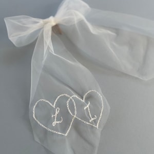 Mini Heart Veil Embroidered Initial Veil Bride Bow Veil Custom Hearts ...