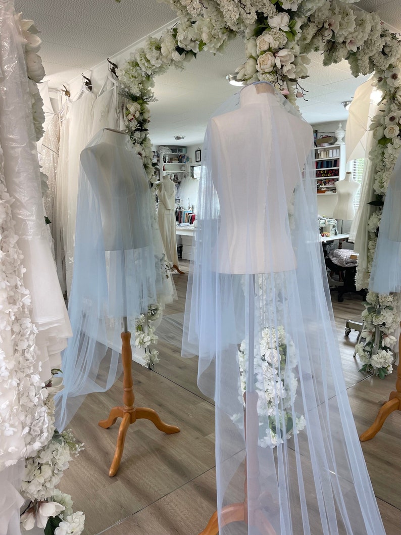 Light Blue Wedding Veil Blusher Blue Veil Dusty Blue Veil Long - Etsy