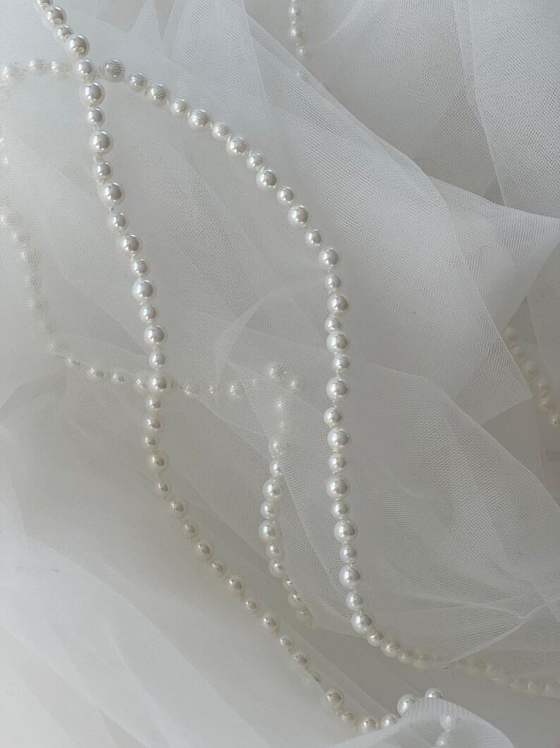 Pearl Mantilla Wedding Veil Pearl Edge Bridal Crown Pearl Veil Headband ...