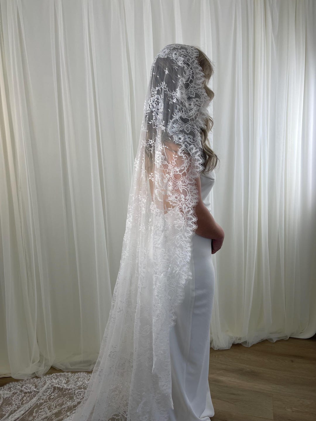 Lace Wedding Veil Full Lace Mantilla Veil Soft Lace on Lace Veil ...