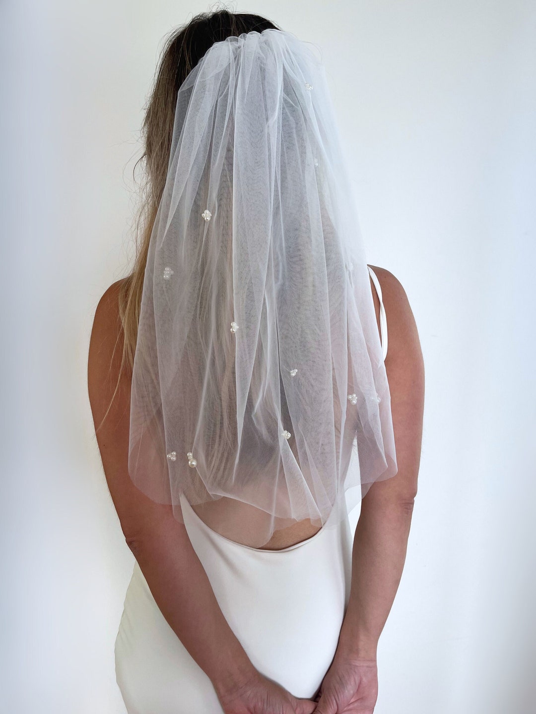 Mini Veil Wedding Pearl Veil Ivory Short Veil Pearls Double Layer Veil ...
