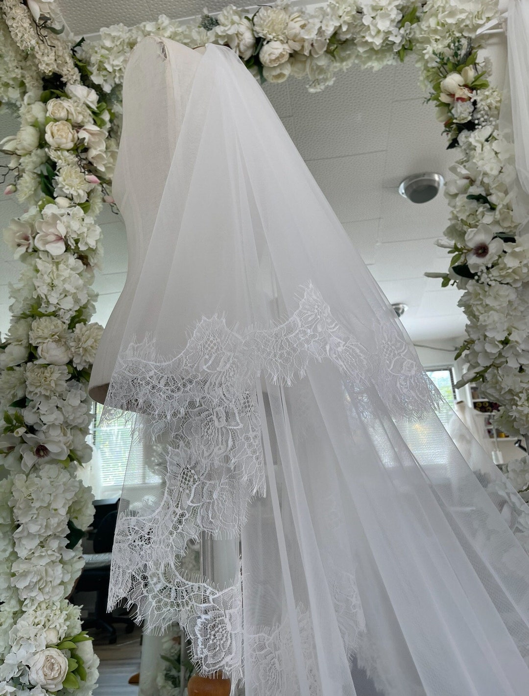 Two Tier Veil Blusher Lace Veil Double Layer Veil Lace 2 Tier Veil Lace ...