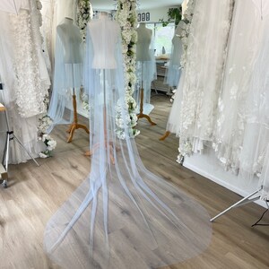 Light Blue Wedding Veil Blusher Blue Veil Dusty Blue Veil Long Two ...