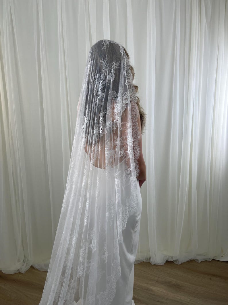 Lace on Lace Veil Mantilla Lace Wedding Veil Floral Lace Veil Juliet ...