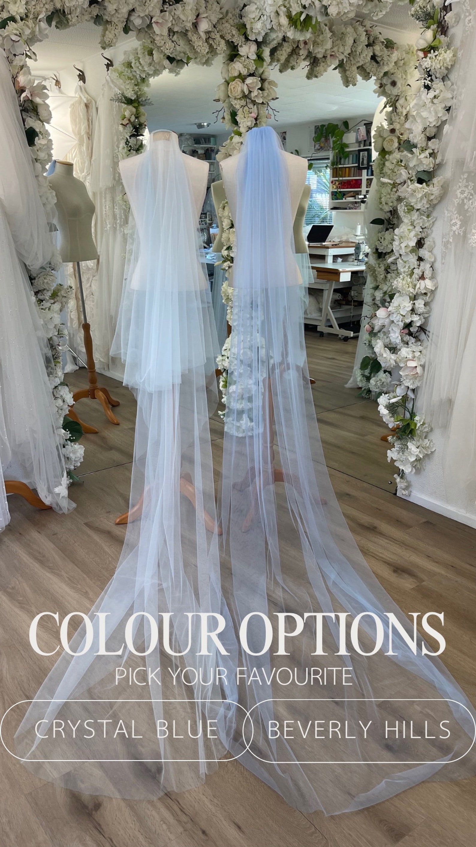 Light Blue Wedding Veil Blusher Blue Veil Dusty Blue Veil Long Two Tier ...