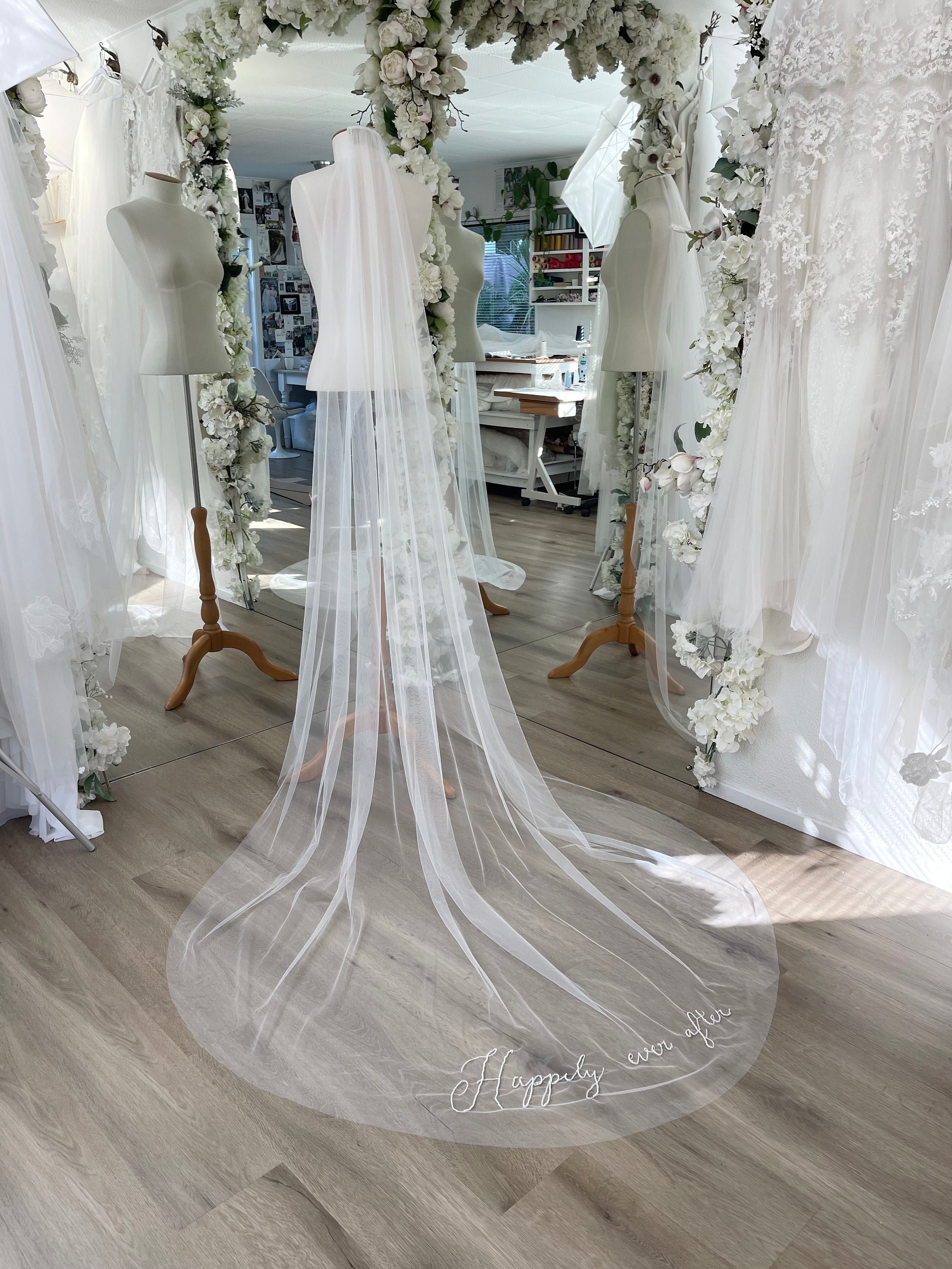 Wedding Veil With Words Pearl Veil Custom Beaded Applique Personalized ...