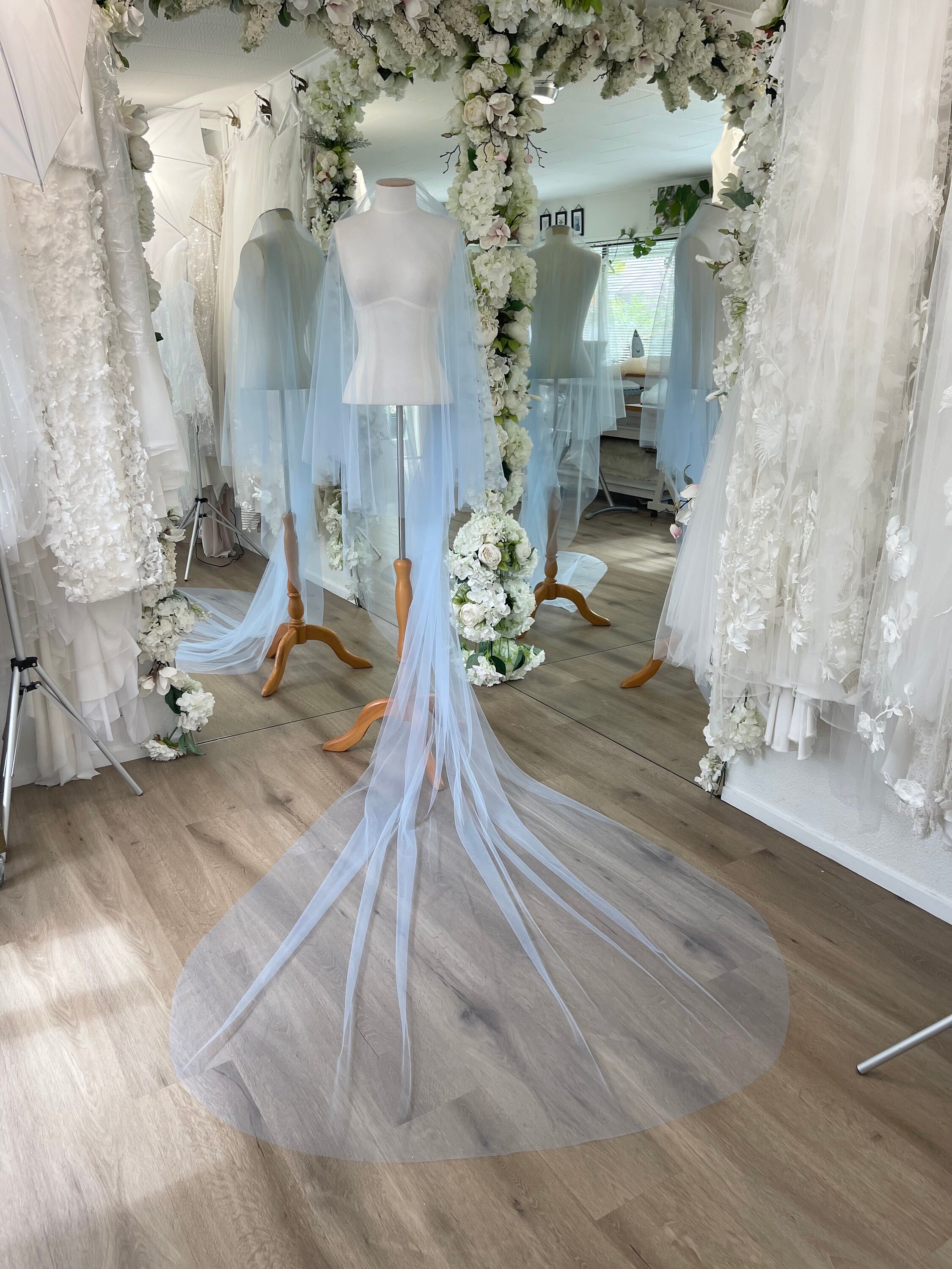 Light Blue Wedding Veil Blusher Blue Veil Dusty Blue Veil Long - Etsy