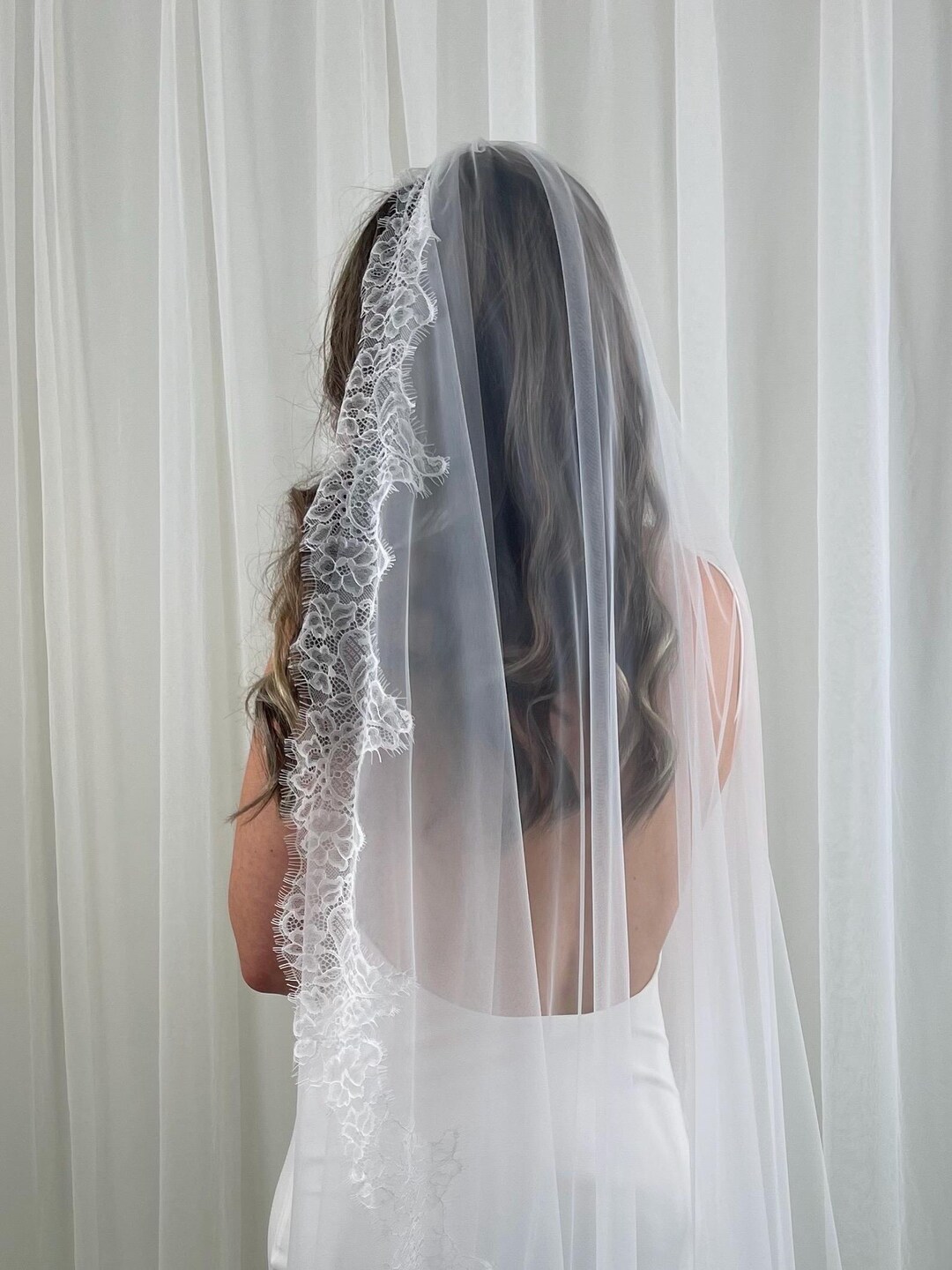 Lace Mantilla Veil Extra Wide Lace Veil Ivory Lace Trim Veil Chantilly ...