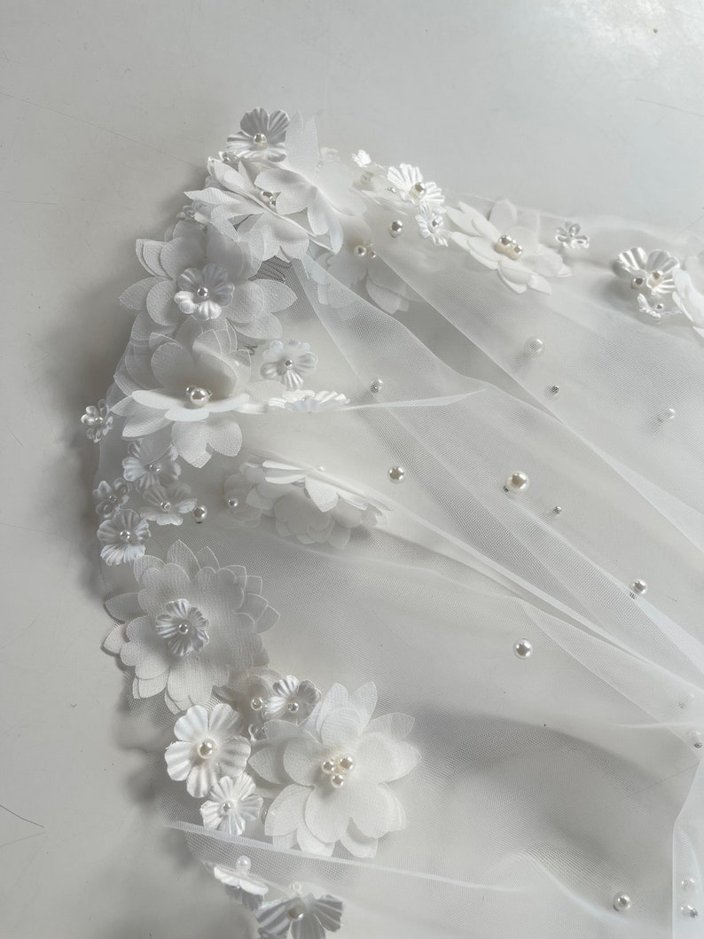 Pearl Wedding Veil 3D Lace Bridal Veil Pearl Flower Statement - Etsy